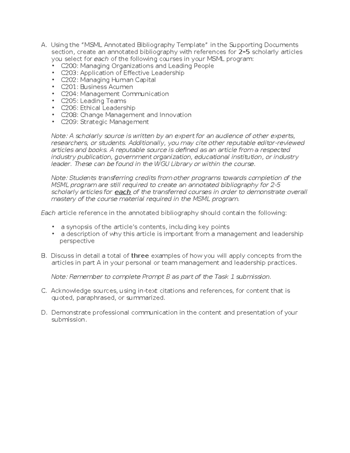 C210 - Annotated Bibliography Task for MSML Program Courses - Studocu