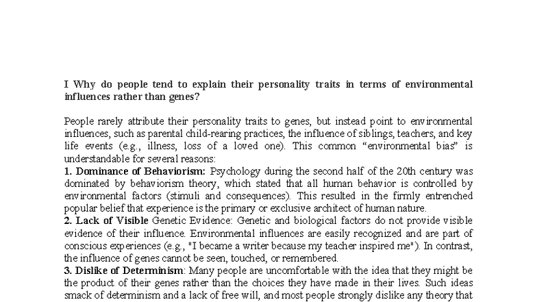 Exploring Environmental vs. Genetic Influences on Personality Traits ...