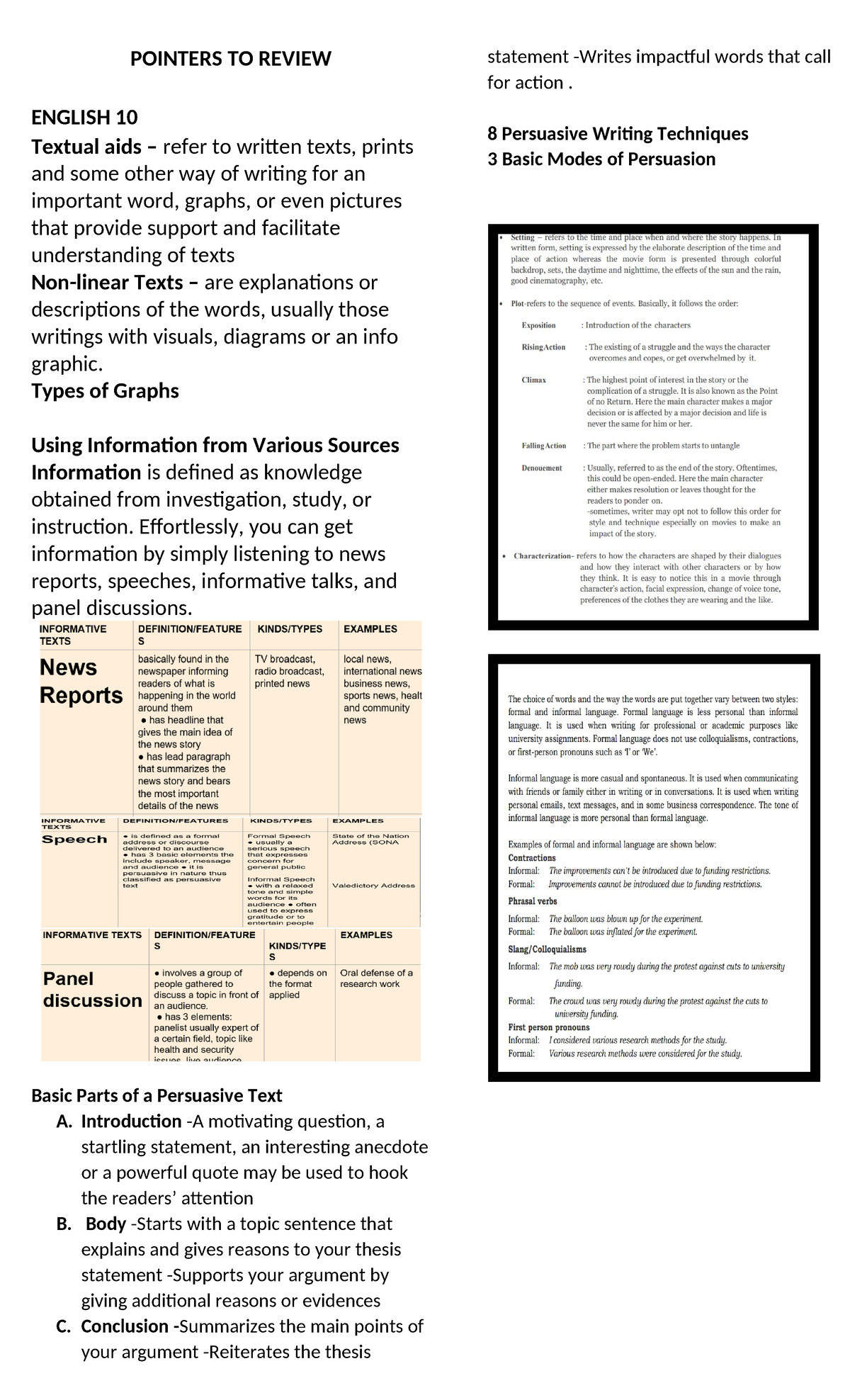 Pointers to Review for English 10: Textual Aids & Persuasive Writing ...
