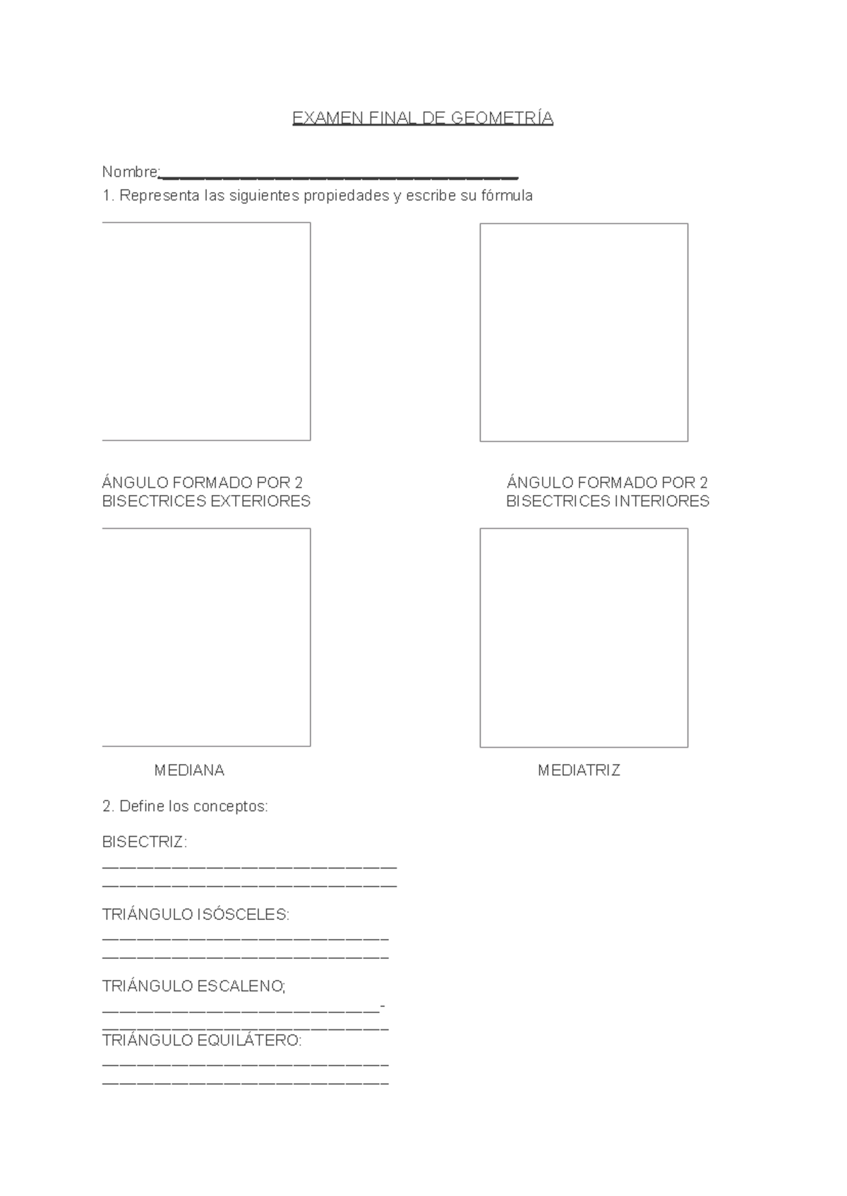 EXAMEN FINAL DE GEOMETRÍA 1: Propiedades y Cálculos - Studocu