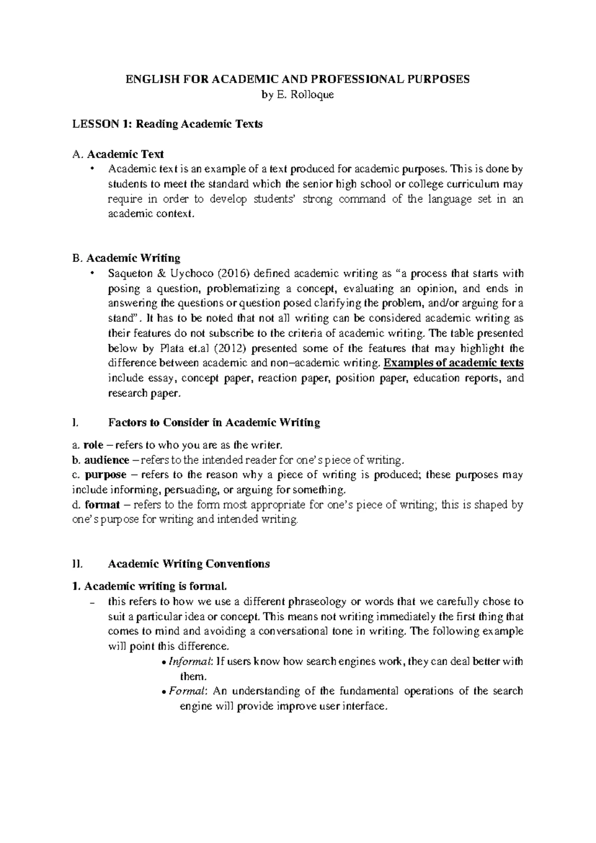 EAPP- Reviewer - REVIEWER FOR ENGLISH FOR ACADEMIC AND PROFESSIONAL PURPOSES 4 Factors in ...