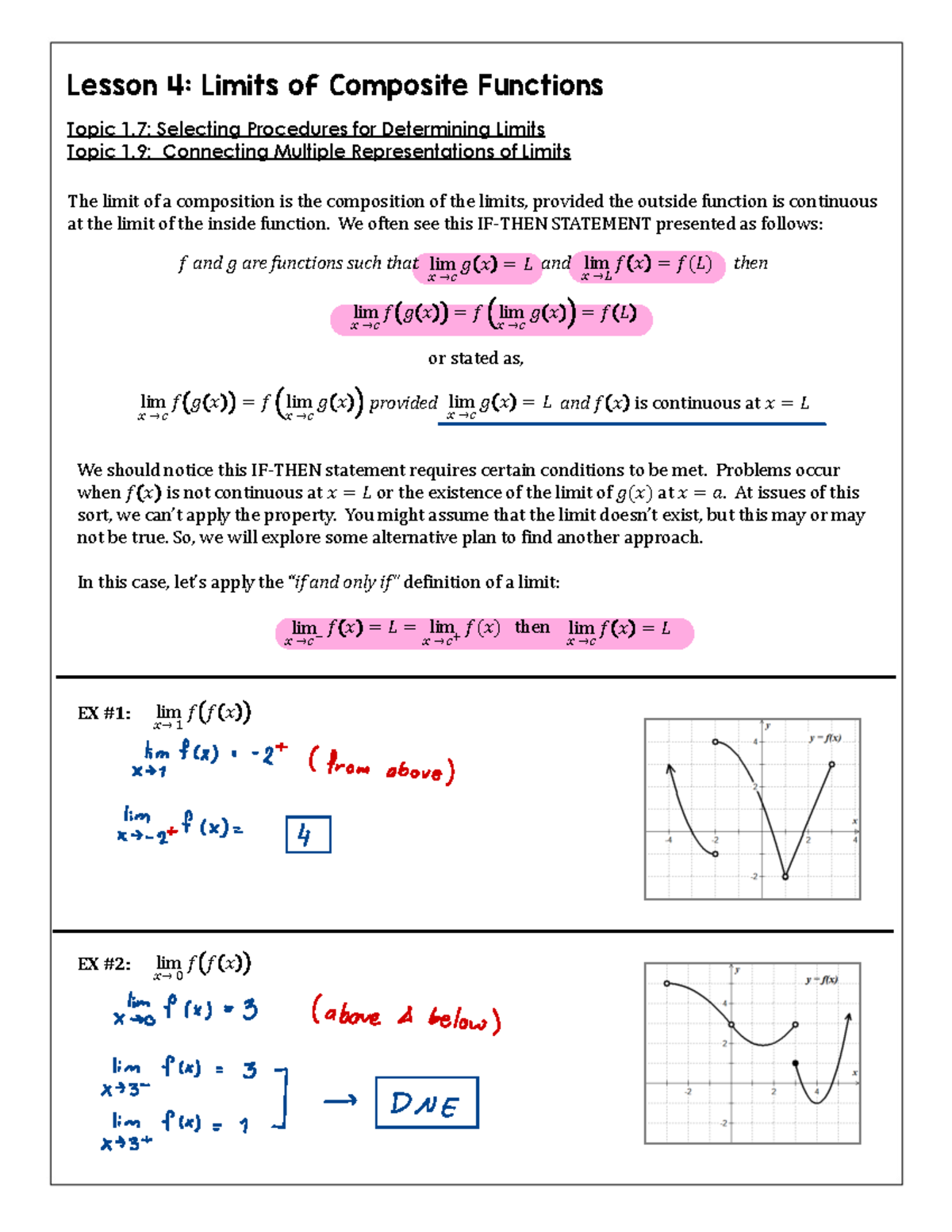 Lesson 4: Limits of Composite Functions (1.4) - Key Concepts and ...