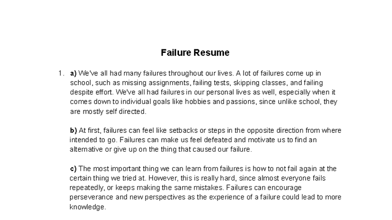 Failure and Growth: Lessons Learned from Personal Setbacks - Studocu