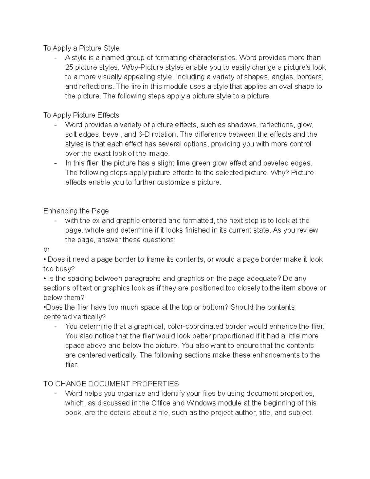COMPSCI 101: Class Notes on Picture Styles and Effects in Word - Studocu