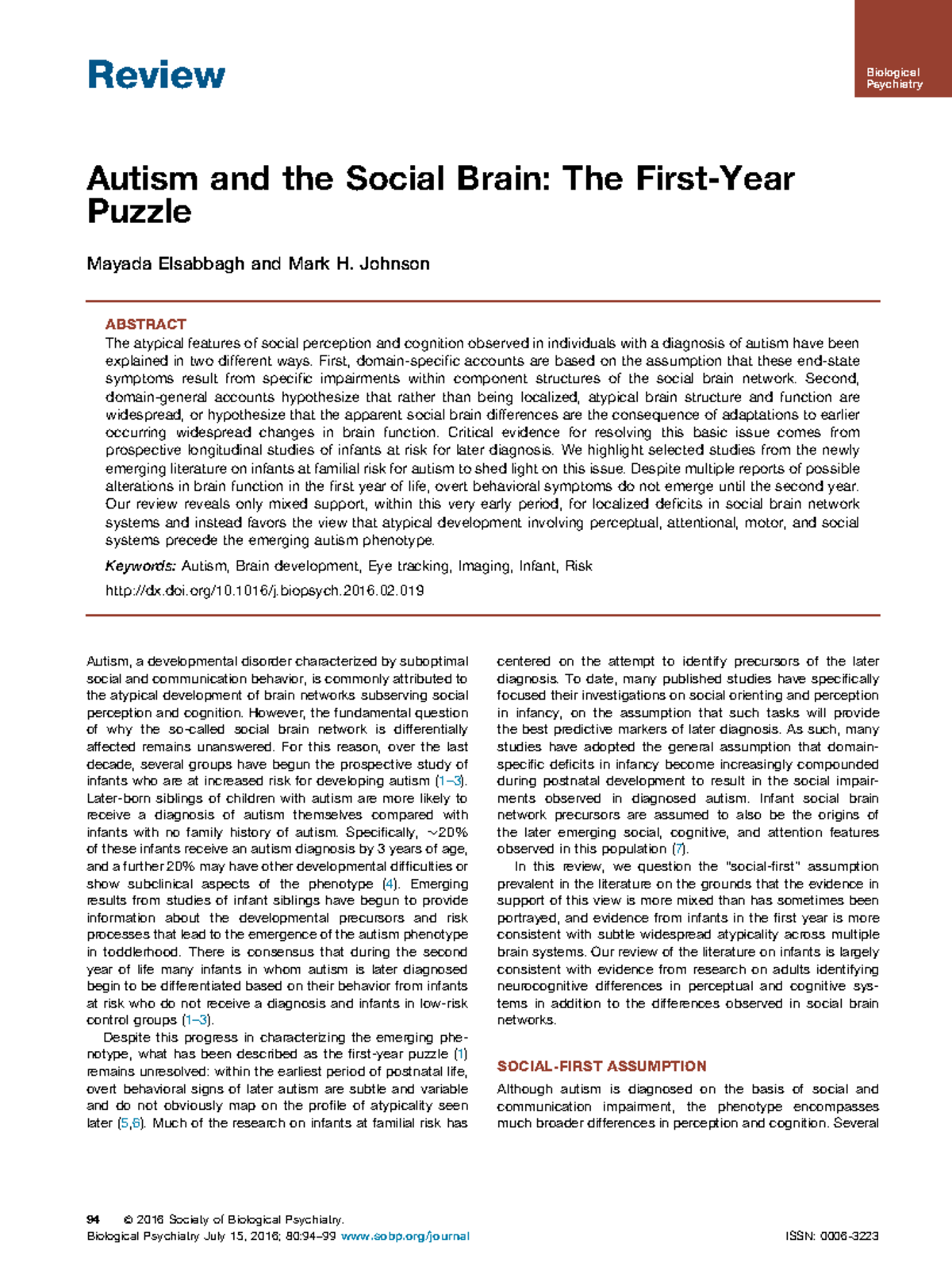 Biological Psychiatry Review: Autism & Social Brain Insights - Studocu