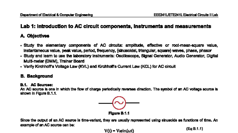 Electrical Circuits II Lab 1: AC Circuit Components & Measurements - Studocu