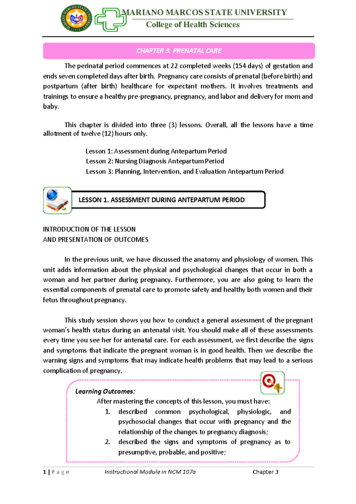 NCM 107a Chapter 3: Comprehensive Guide to Prenatal Care and Assessment - Studocu