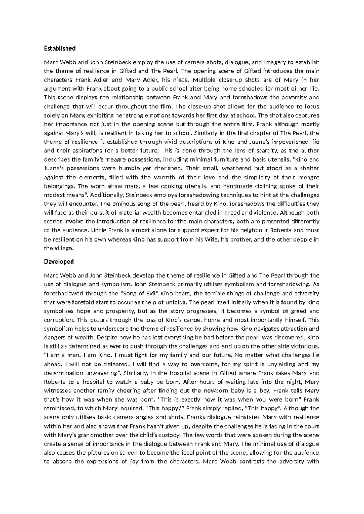 Wealth and Characterization in Steinbeck's "The Pearl" - SACE General ...