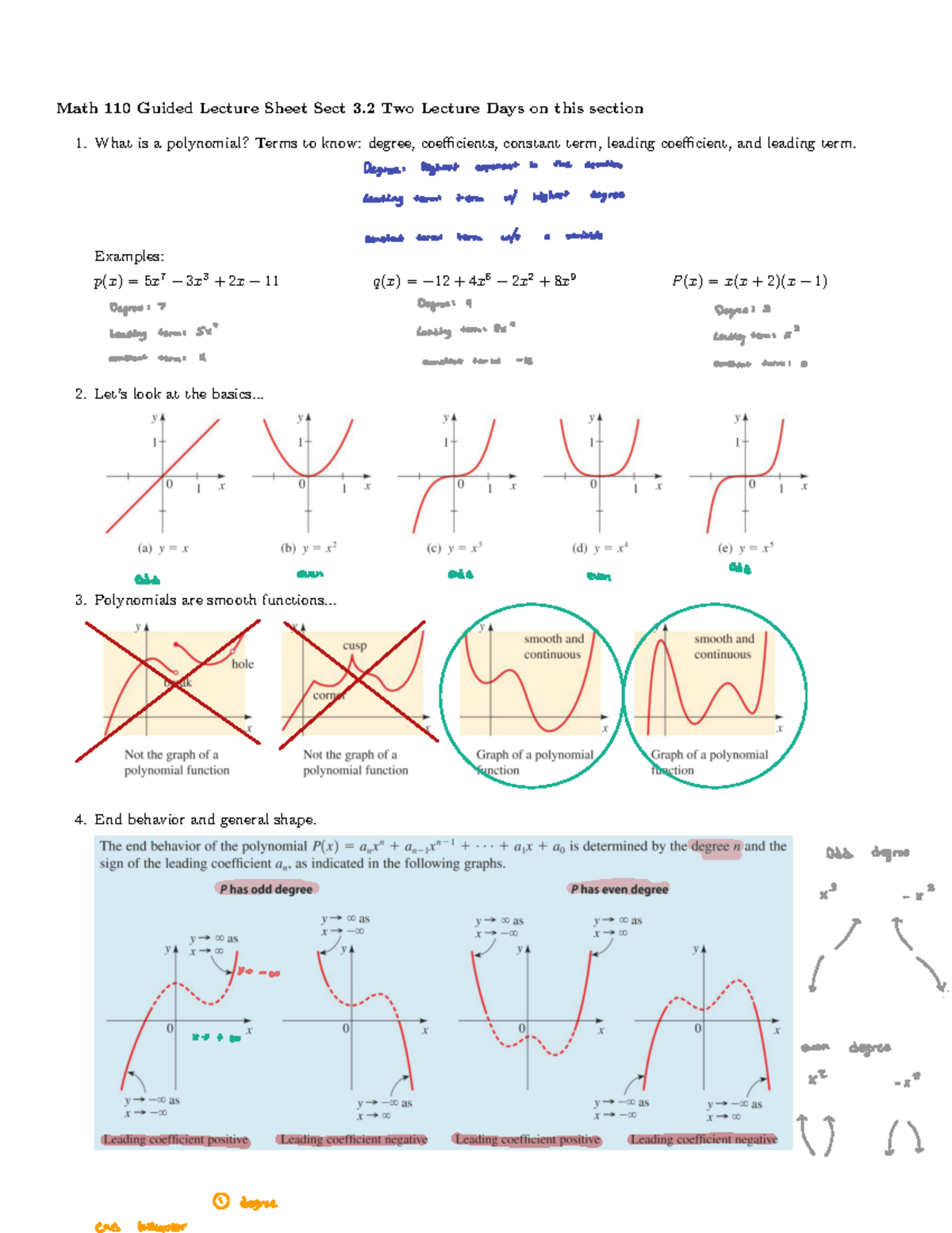 Math 110 Lecture Notes: Understanding Polynomials (Sect 3.2) - Studocu
