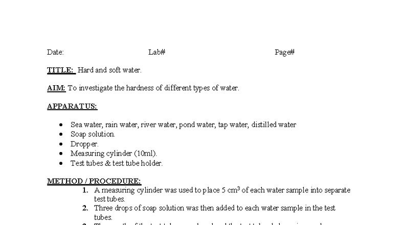 CSEC Inte Sci: Hard and Soft Water Investigation 2024 - Studocu