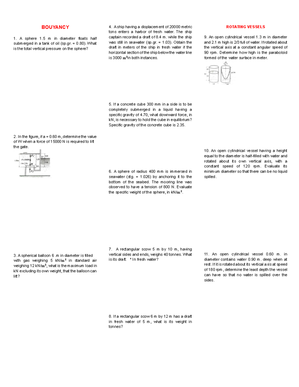 Buoyancy and Rotating Vessels Problems - HGE Study Notes - Studocu