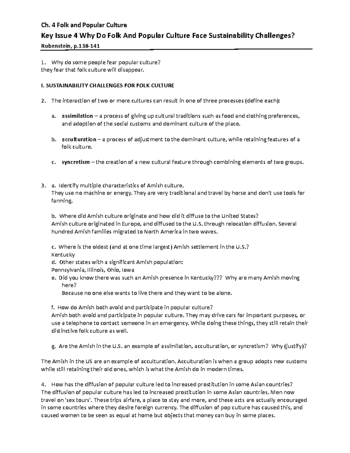 AP HUG Ch. 4 Reading Notes: Sustainability of Folk & Popular Culture ...