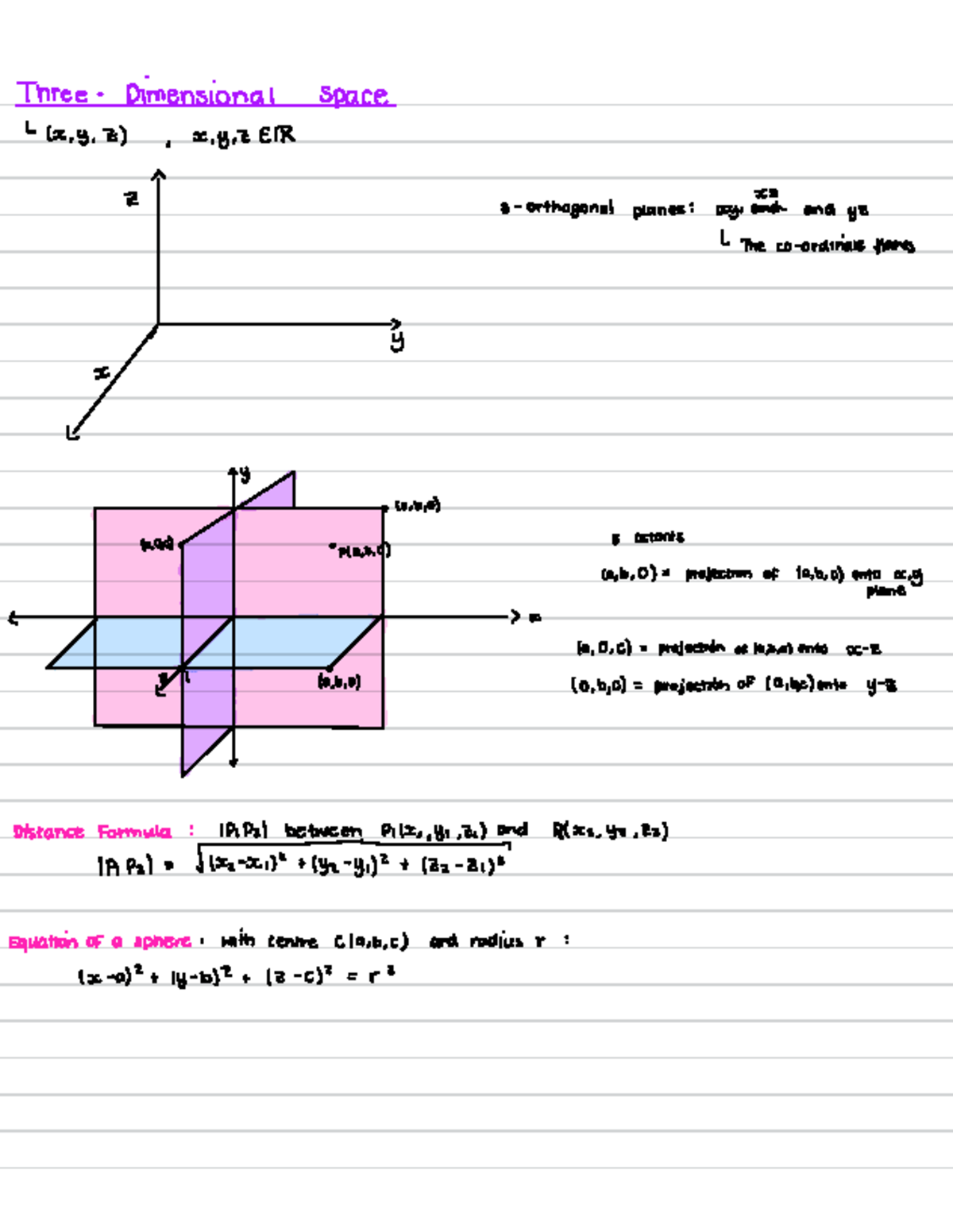 Math Notes - 1st Year Maths 1st Sem: 3D Space Concepts - Studocu