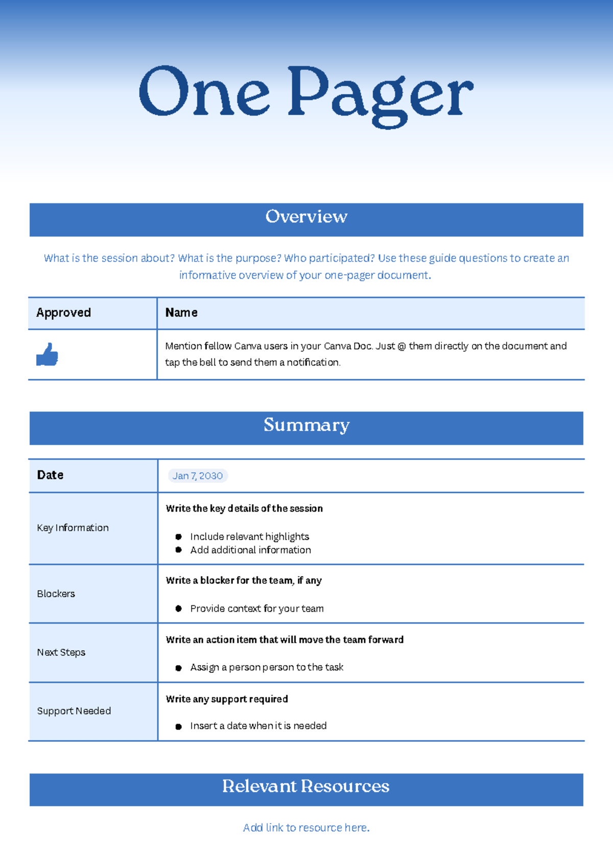 One Pager Overview: Session Highlights & Next Steps - Studocu