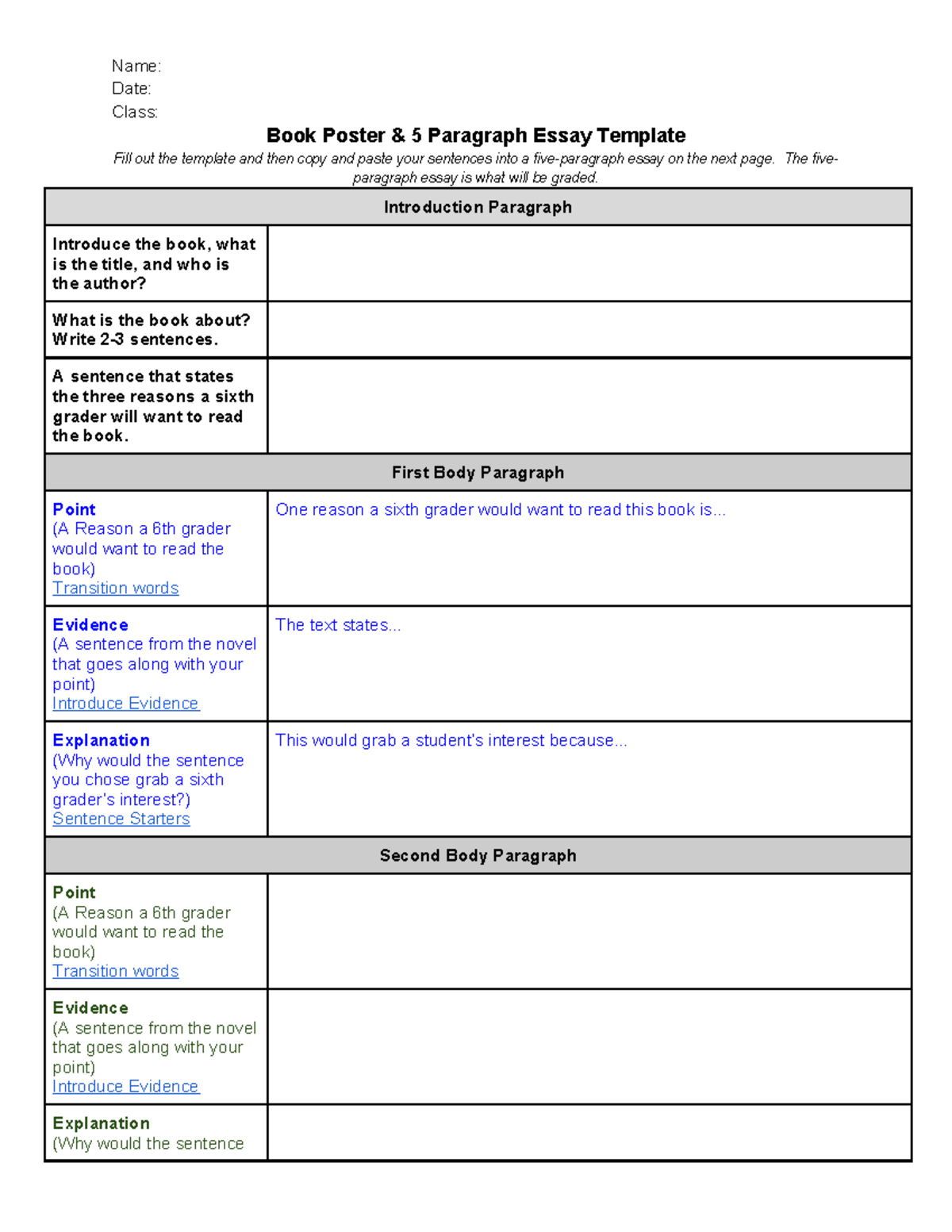 5-Paragraph Essay Template for ELA Rubric - Studocu