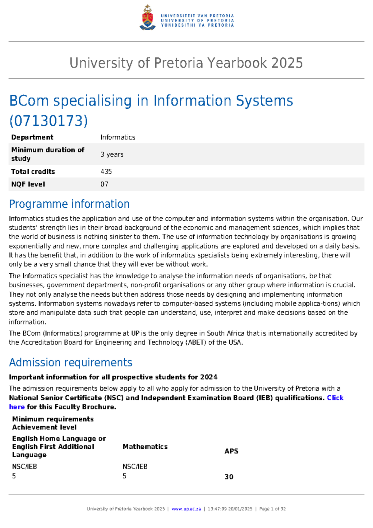 Informatics Yearbook 2025: BCom Information Systems (07130173) Guide - Studocu