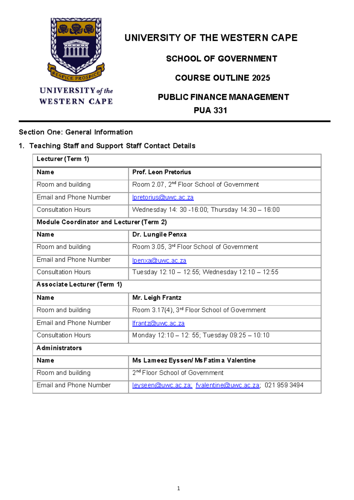 PUA 331 Public Finance Management Course Outline 2025 - Studocu
