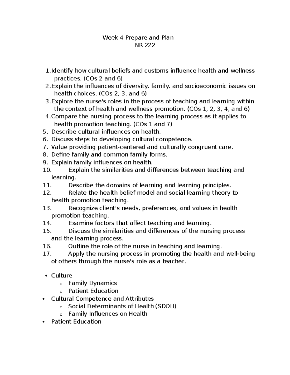 NR 222 Week 4: Cultural Influences on Health & Wellness Strategies ...