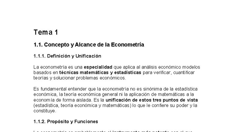 Tema 1 - Conceptos Fundamentales de Econometría y su Aplicación - Studocu