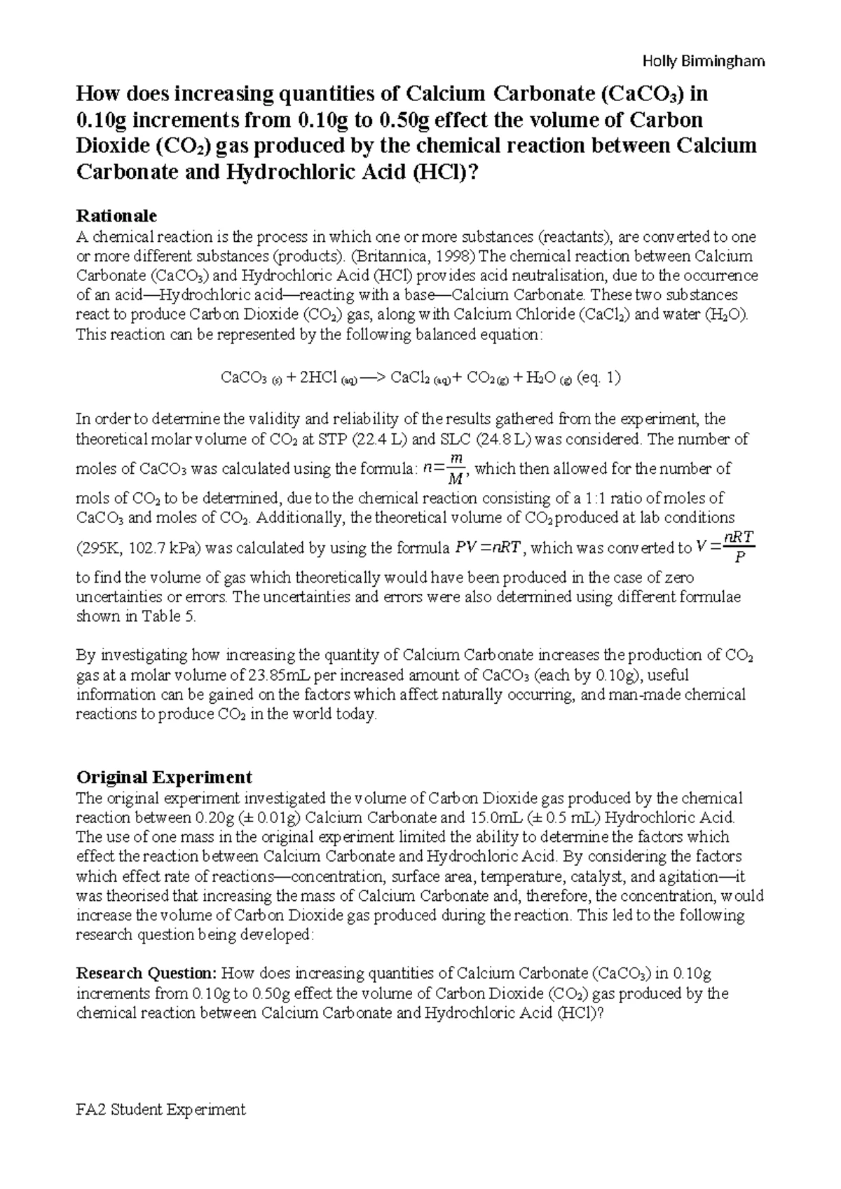 Y11 JLE Lab Report: Molar Heat of Combustion in Alcohols Chemistry ...