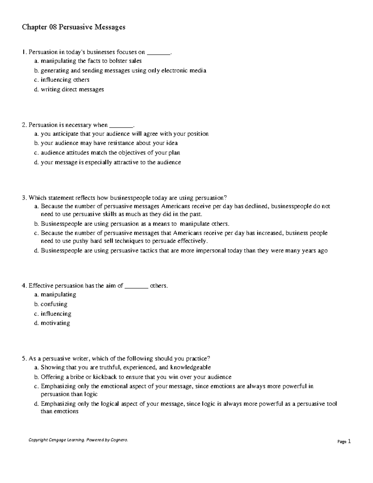 Chapter 08: Persuasive Messages in Business Communication - Studocu