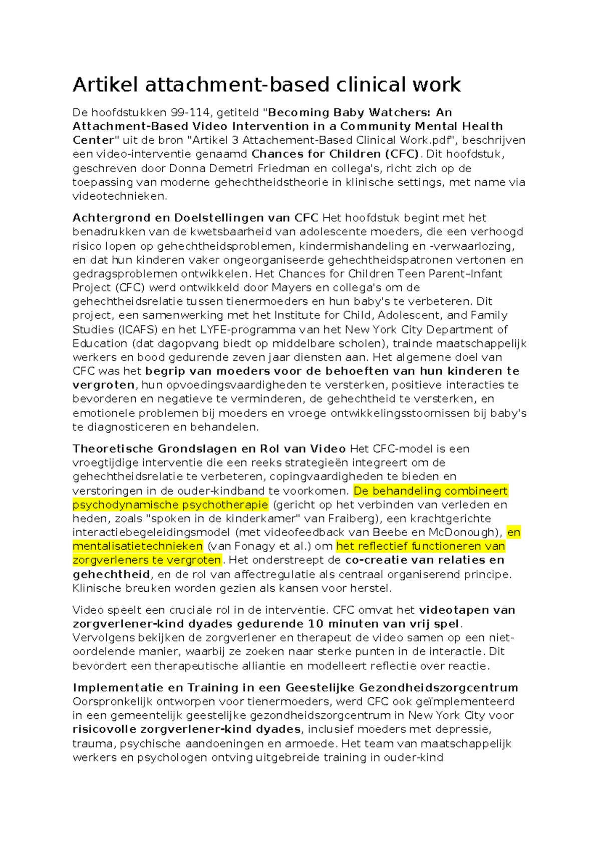 LS. Lecture 3 - Samenvatting van Klinische Interventies en Hechting ...