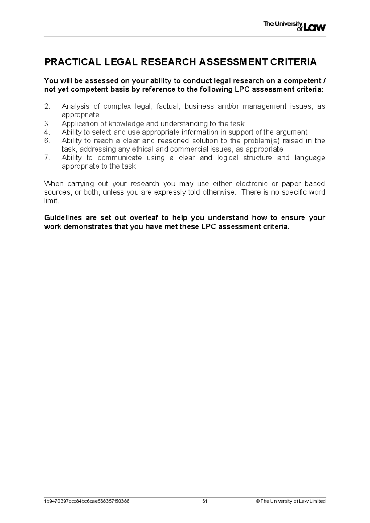 2425 IPP WS Practical Legal Research CE01 Assessment Criteria Guide ...