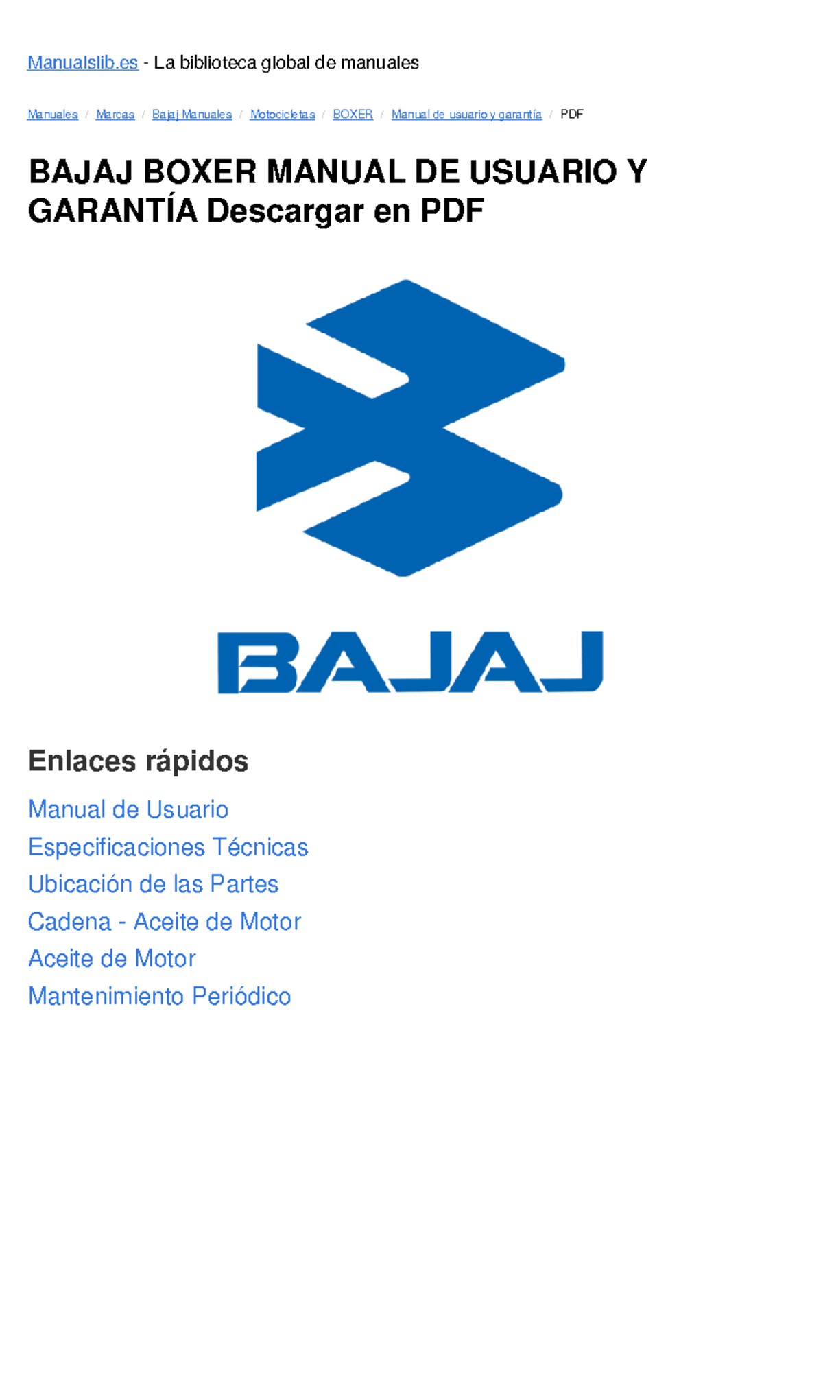 Manual de Usuario y Garantía BAJAJ BOXER CT 100 - Studocu