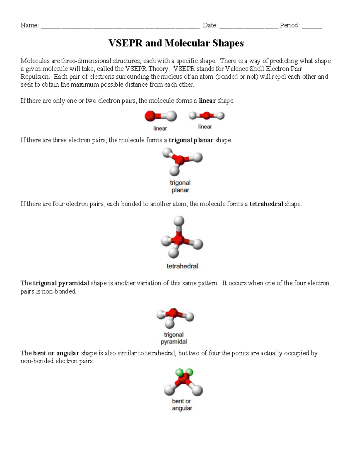 VSEPR Theory and Molecular Shapes: A Study Guide - Studocu