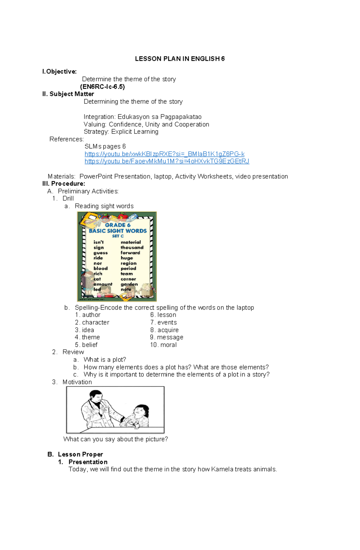 LP-6-Lesson Plan: Identifying the Theme in Stories - Studocu