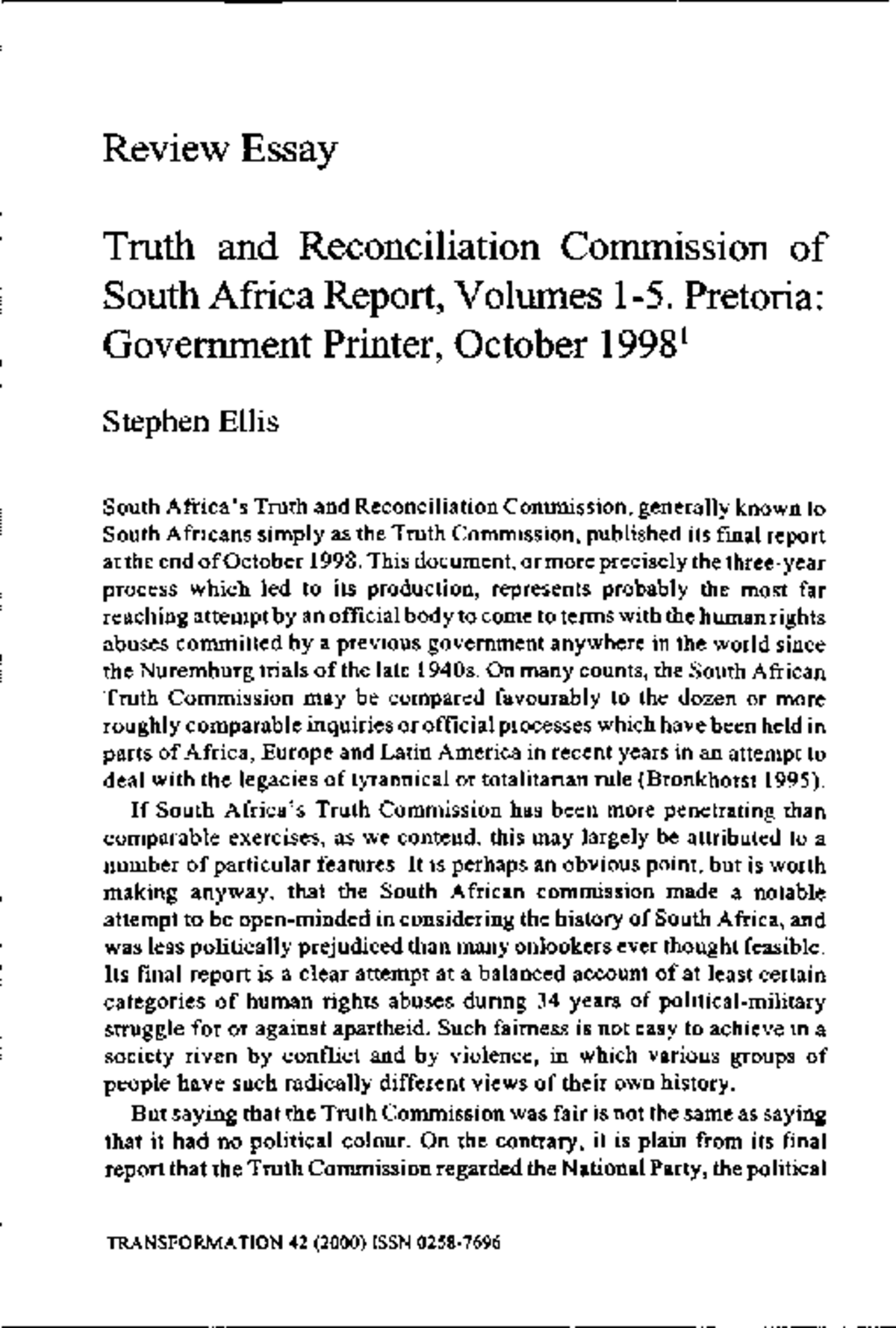 Review Essay: The Truth and Reconciliation Commission (TRC) Report ...