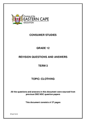 Consumer Studies Grade 10 Revision Material TERM 2 2024 - Western Cape ...