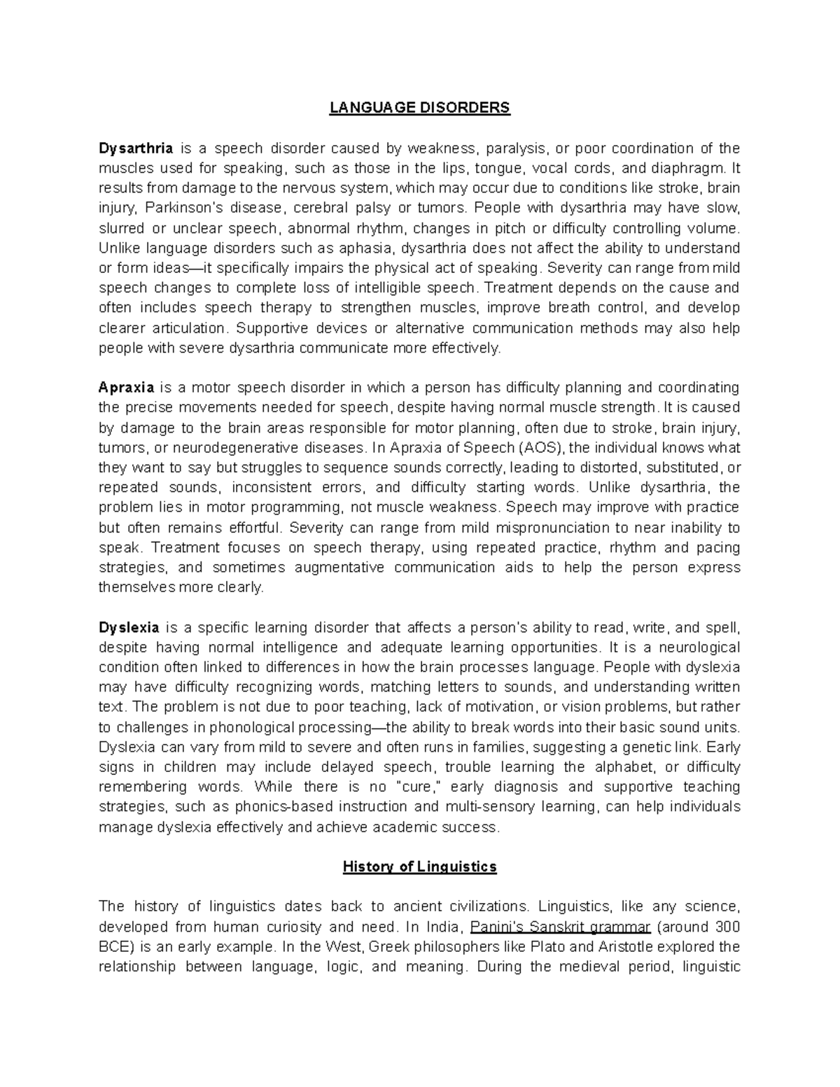 Linguistics III BA - Language Disorders and Historical Linguistics ...