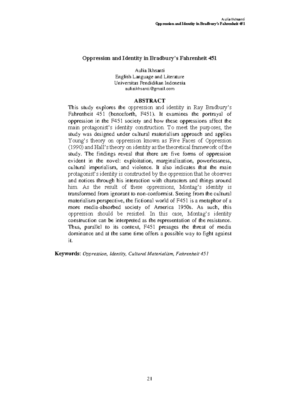 Oppression and Identity in Fahrenheit 451: An Analytical Essay (ENG ...