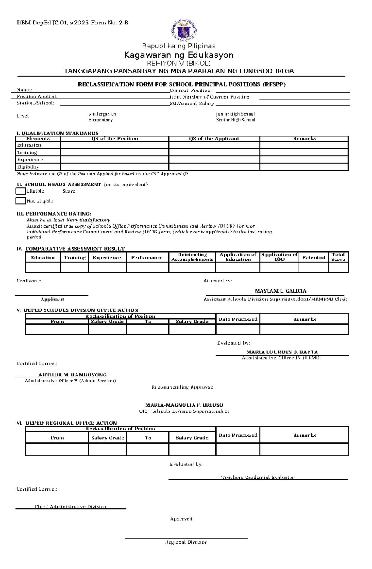 JC 01, s.2025 Reclassification Form for School Principal Positions ...