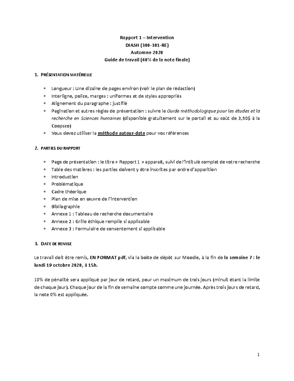 Rapport 1 - Intervention DIASH (300-301-RE) Automne 2020: Guide de ...