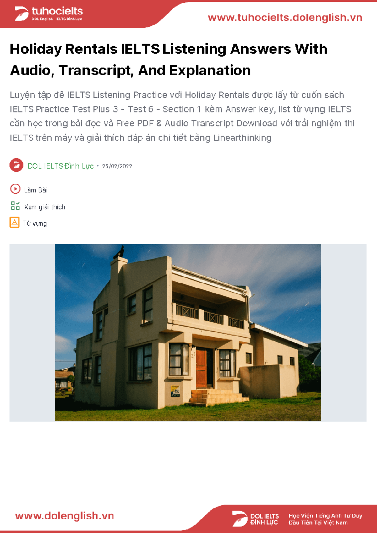 IELTS Listening Practice: Holiday Rentals Vocabulary & Answers - Studocu