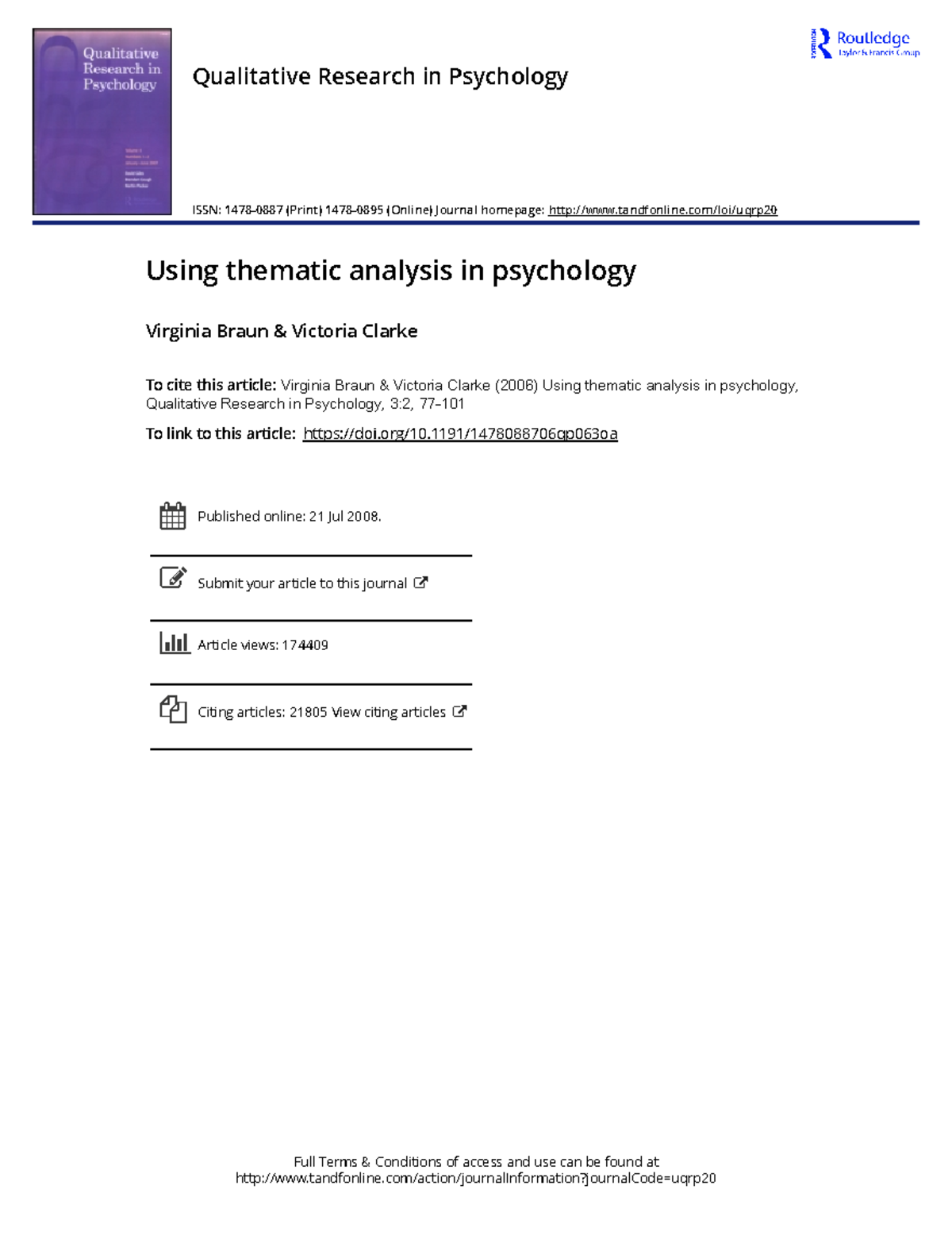 Qualitative Analysis of Thematic Methods in Psychology (PSYC 2006 ...