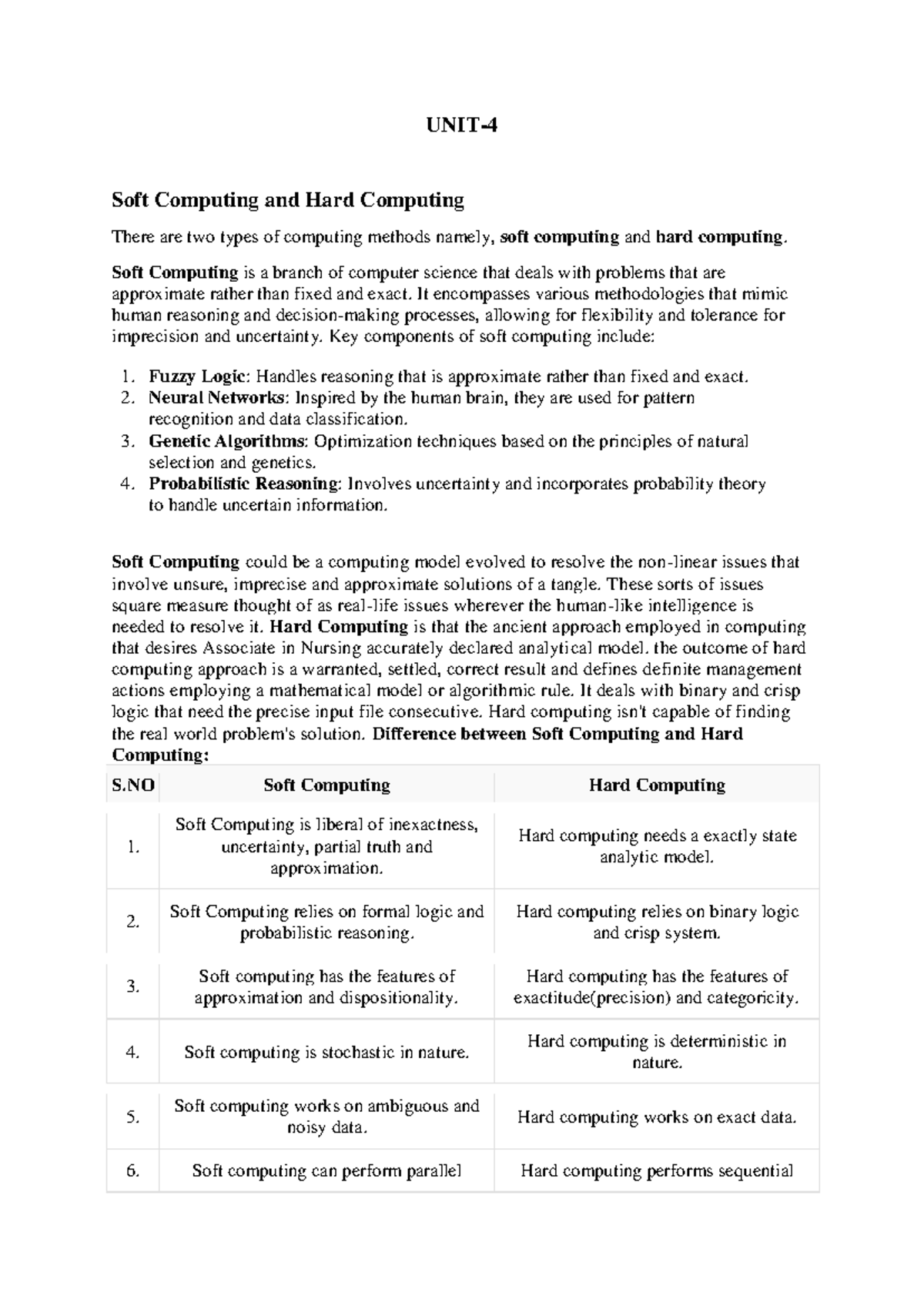 Soft Computing vs Hard Computing: Key Concepts and Applications - Studocu
