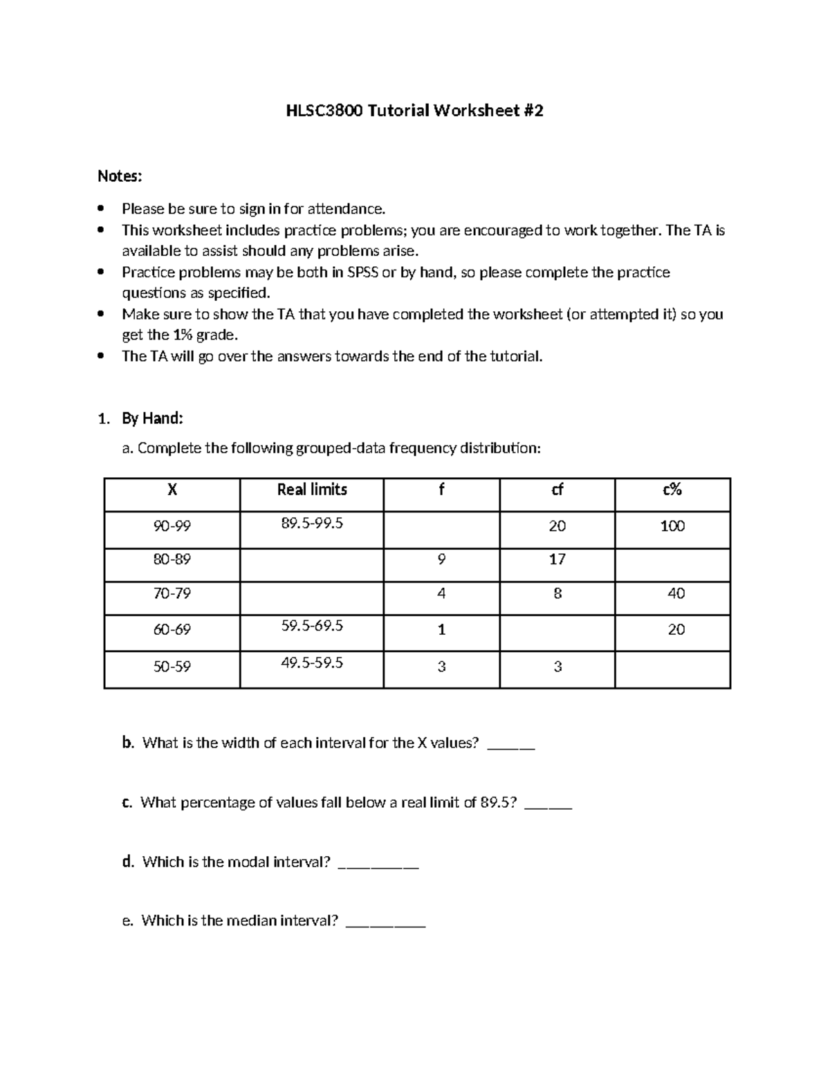 HLSC3800 Tutorial 2 Worksheet: Practice Problems & Data Analysis - Studocu