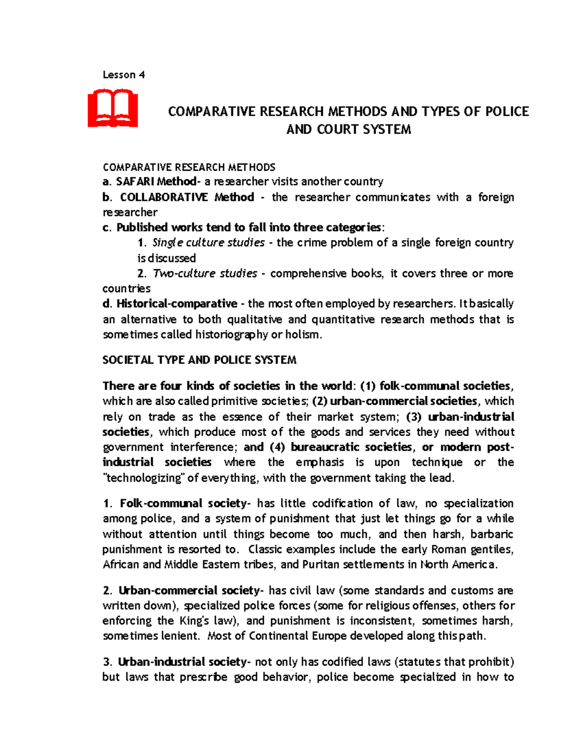 Comparative Research Methods - Lesson 4 COMPARATIVE RESEARCH METHODS a ...