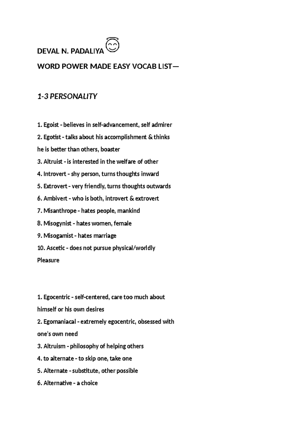 WPME DEVAL N. PADALIYA - WORD POWER MADE EASY VOCAB LIST - Studocu