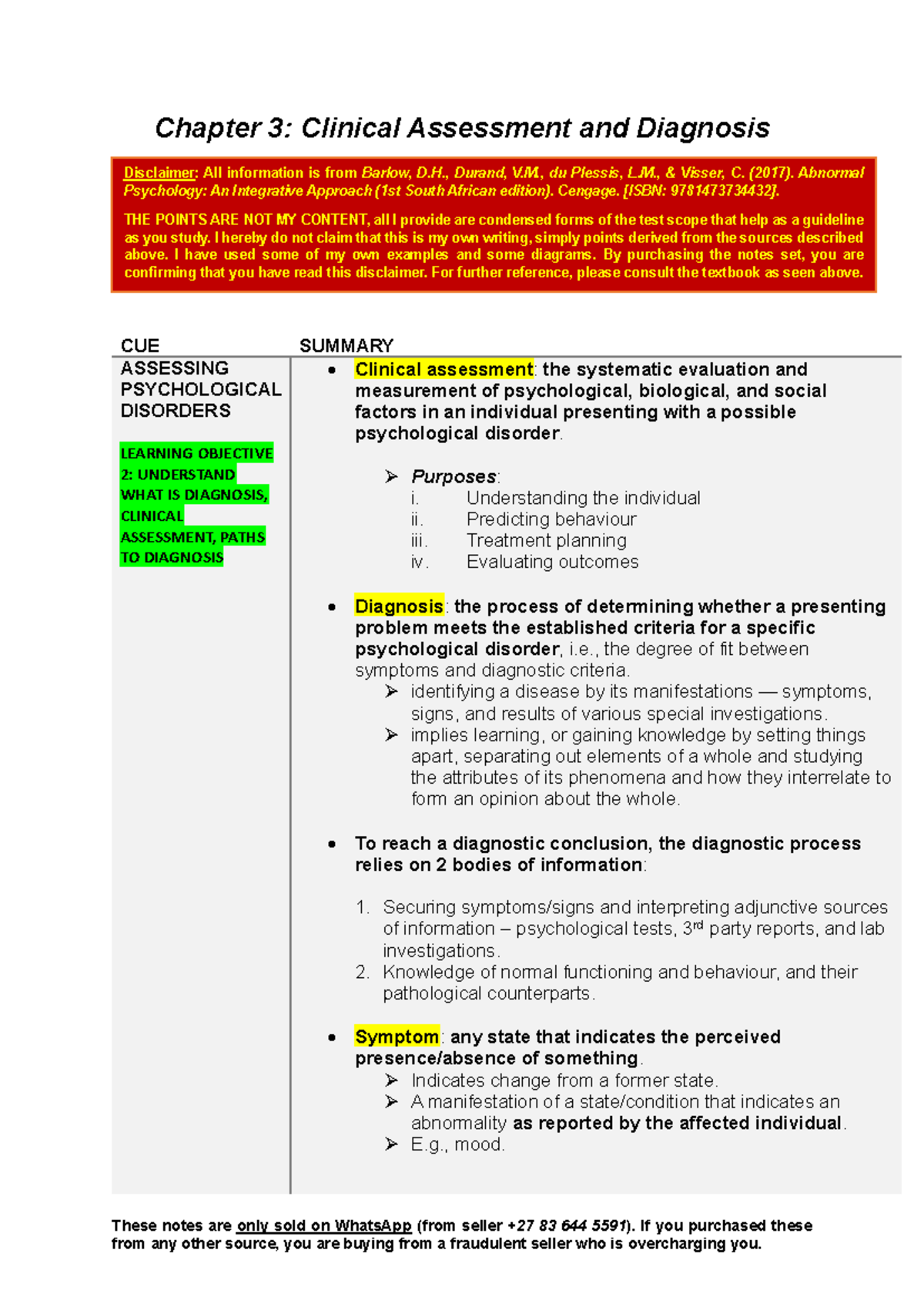 Adult Psychopathology Ch. 3 - Clinical Assessment and Diagnosis - These ...