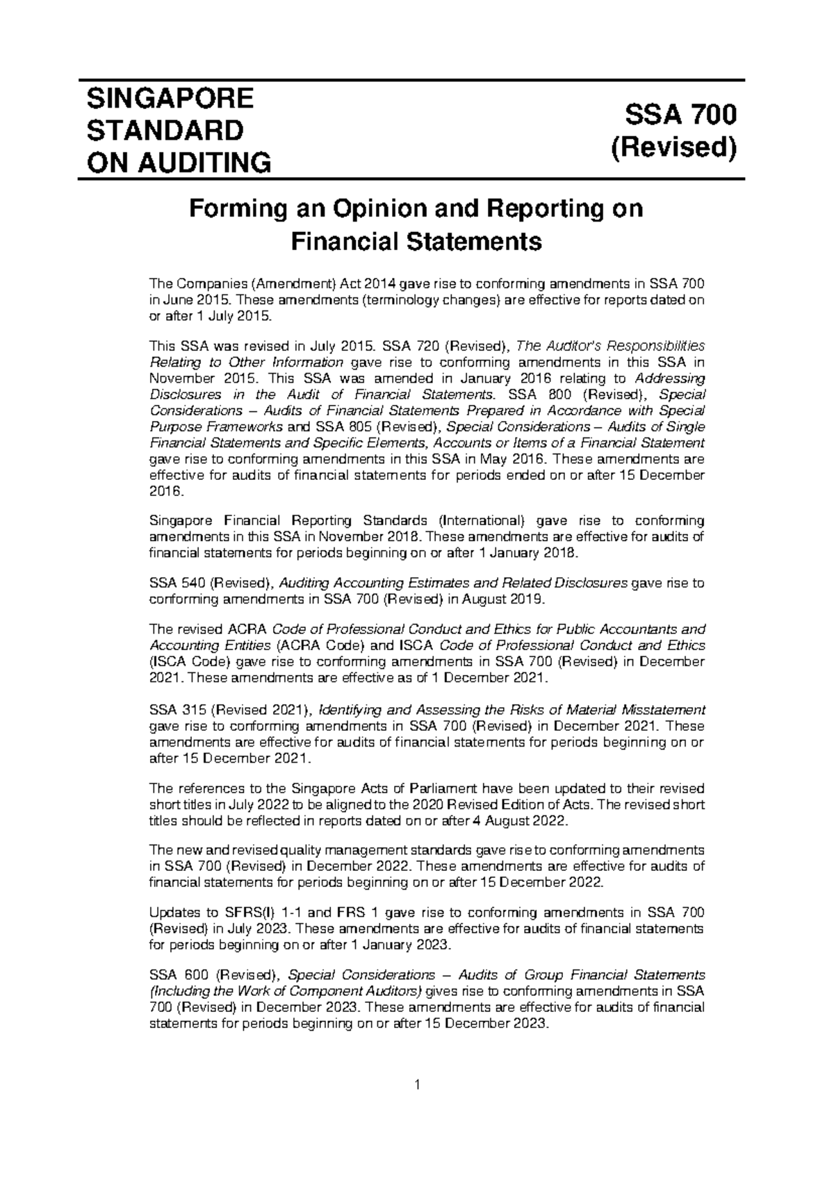 SSA 700 (Revised 2023): Forming Opinions and Reporting on Financial Statements - Studocu