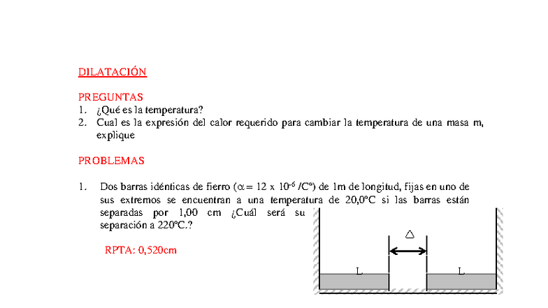 DILATACIÓN TÉRMICA: Preguntas y Problemas para el Examen Final PC4 ...