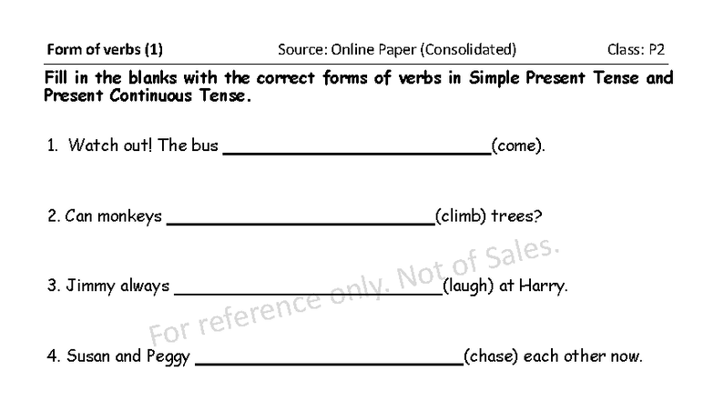 01-05 P2 Form of Verbs - Weekly Exercise on Tenses - Studocu