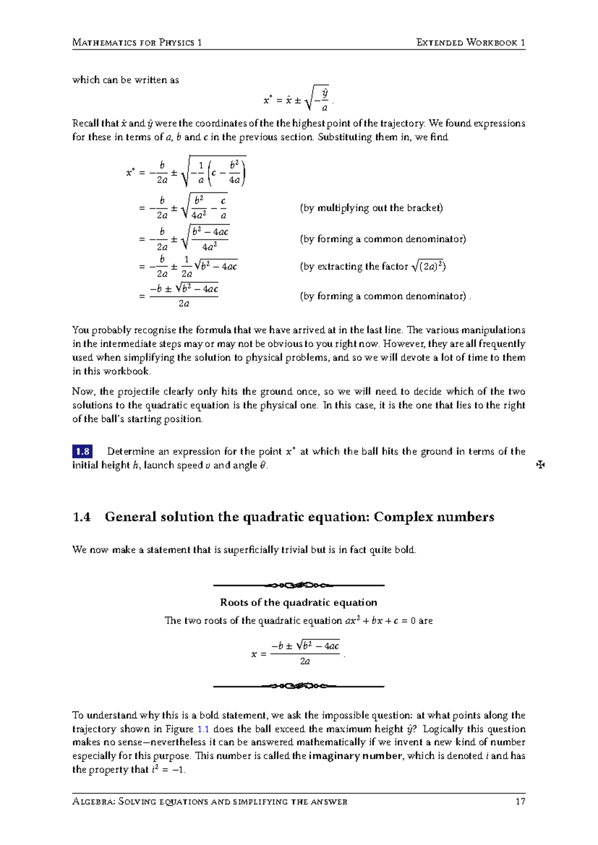 Mathematics for Physics 1: Extended Workbook 1 Algebra Solutions - Studocu