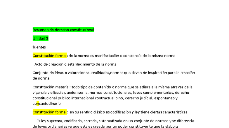 Resumen de Derecho Constitucional U.3: Fuentes y Supremacía de la ...