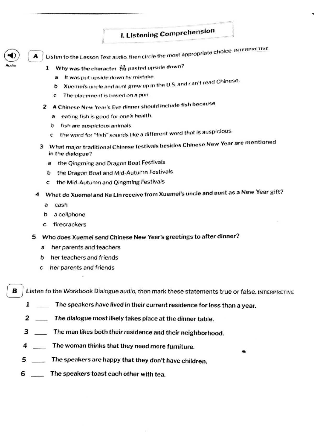 Lesson 11 - Listening Comprehension Practice (INTERPRETIVE) - Studocu