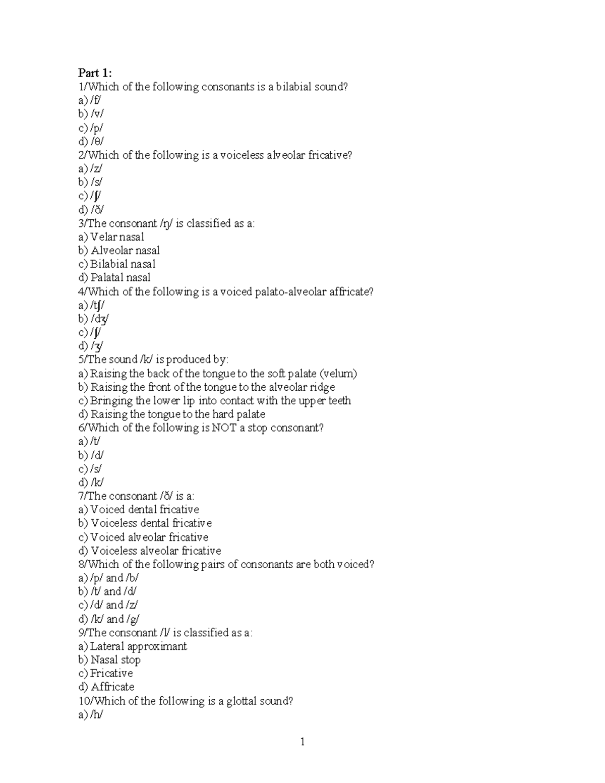 Đề ôn Phonetics: Phân loại và Câu hỏi Trắc nghiệm - Studocu